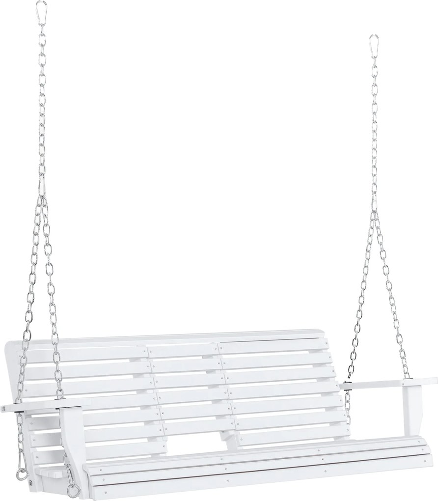 Závěsná lavička Outsunny s houpacími křesly a skládacím stolem pro 2-3 osoby z jedlového dřeva, pohodlná 150 x 75 x 53 cm Bílá | Aosom