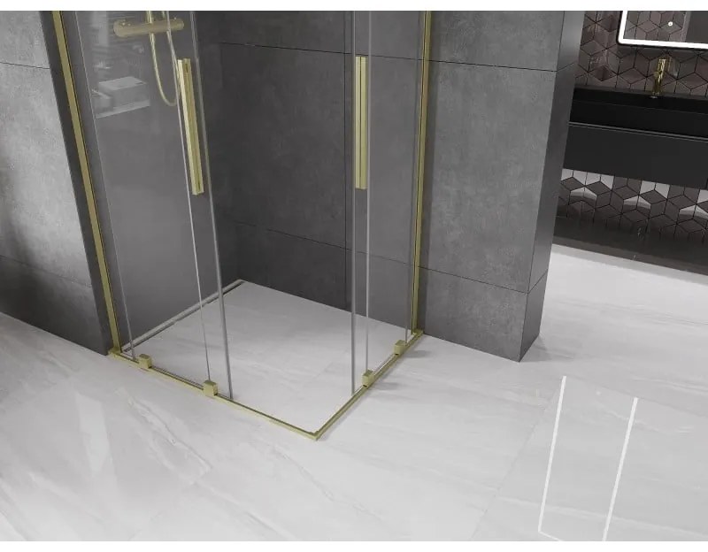 Mexen Velar L Duo, sprchový kout s posuvnými dveřmi 100 x 90 cm, 8mm čiré sklo, zlatá matná, 871-100-090-02-03-55