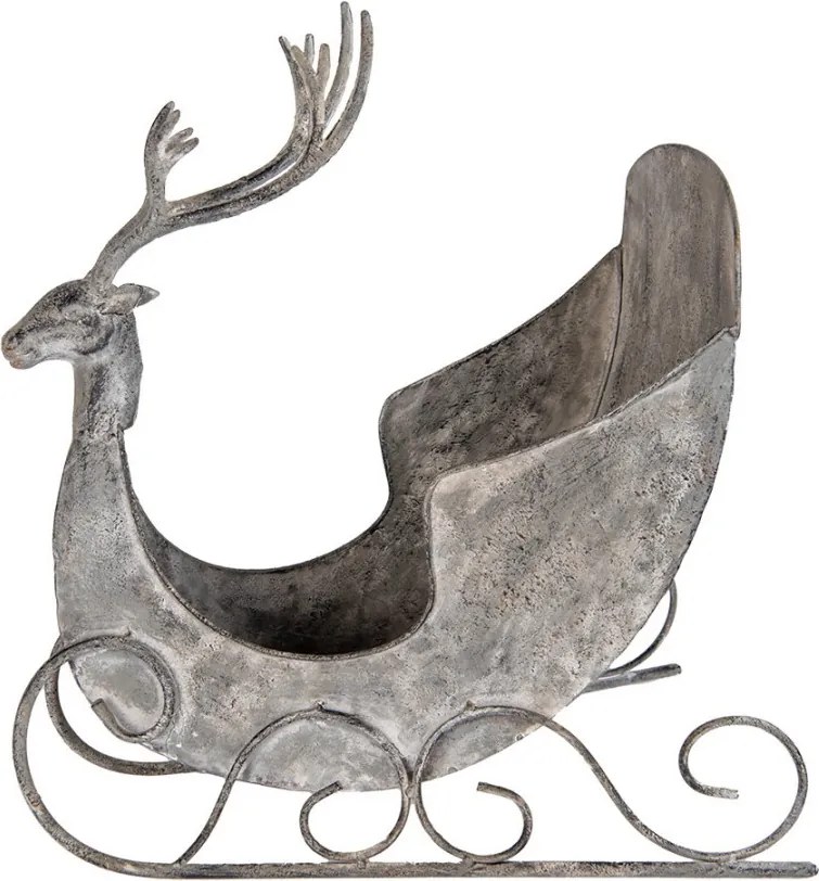Zinková antik kovová dekorace sáně s jelenem Deer - 44*34*47 cm