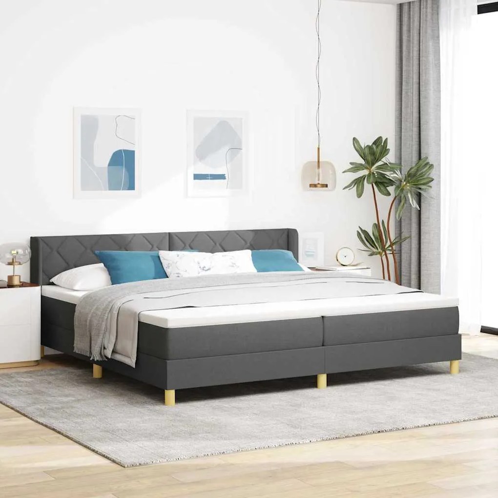 Postel s boxspringem s čelo Tmavě šedá 200 x 200 cm textil 3341378