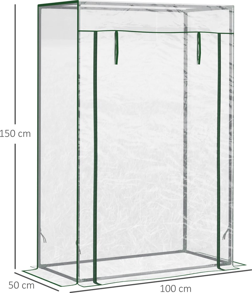 Outsunny Skleník s PE Mřížkovou Fólií, Dveře, Zimní Fóliový Skleník z Oceli, Skleník na Balkon, Zahradu, Dům pro Rajčata 100 x 50 x 150 cm, Rajčatový…