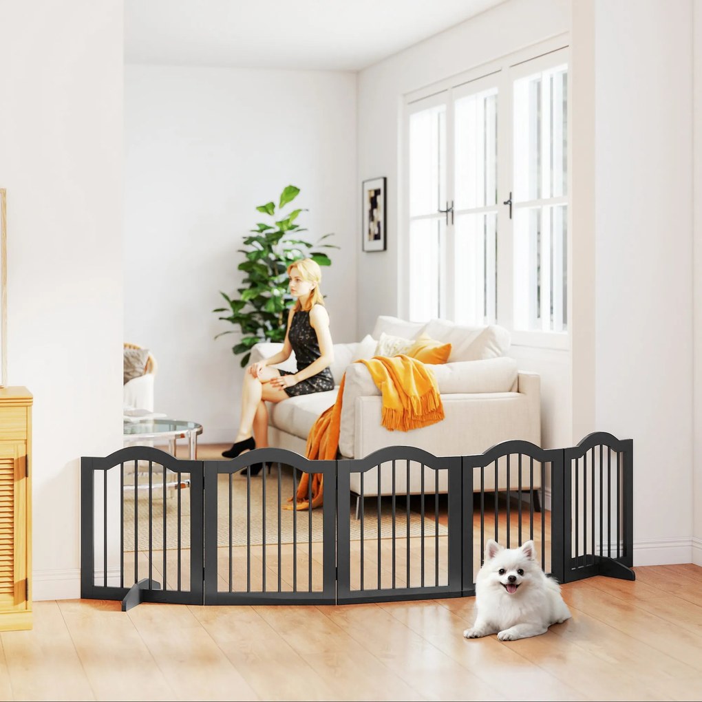 PawHut Bariérový plot pro psy Volně stojící ochranný plot s nožičkami, skládací plot pro psy, 5 panelů, 261,5 x 29,5 x 61 cm, černý