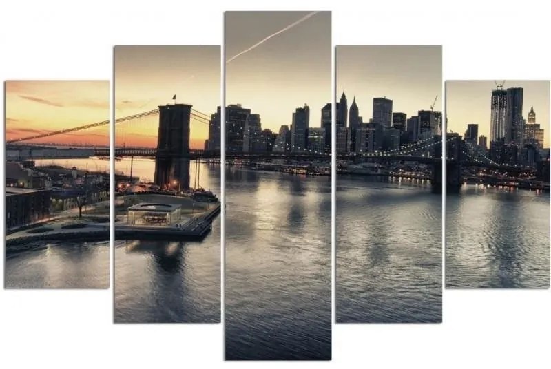 Obraz na plátně pětidílný New York City Brooklynský most - 200x100 cm