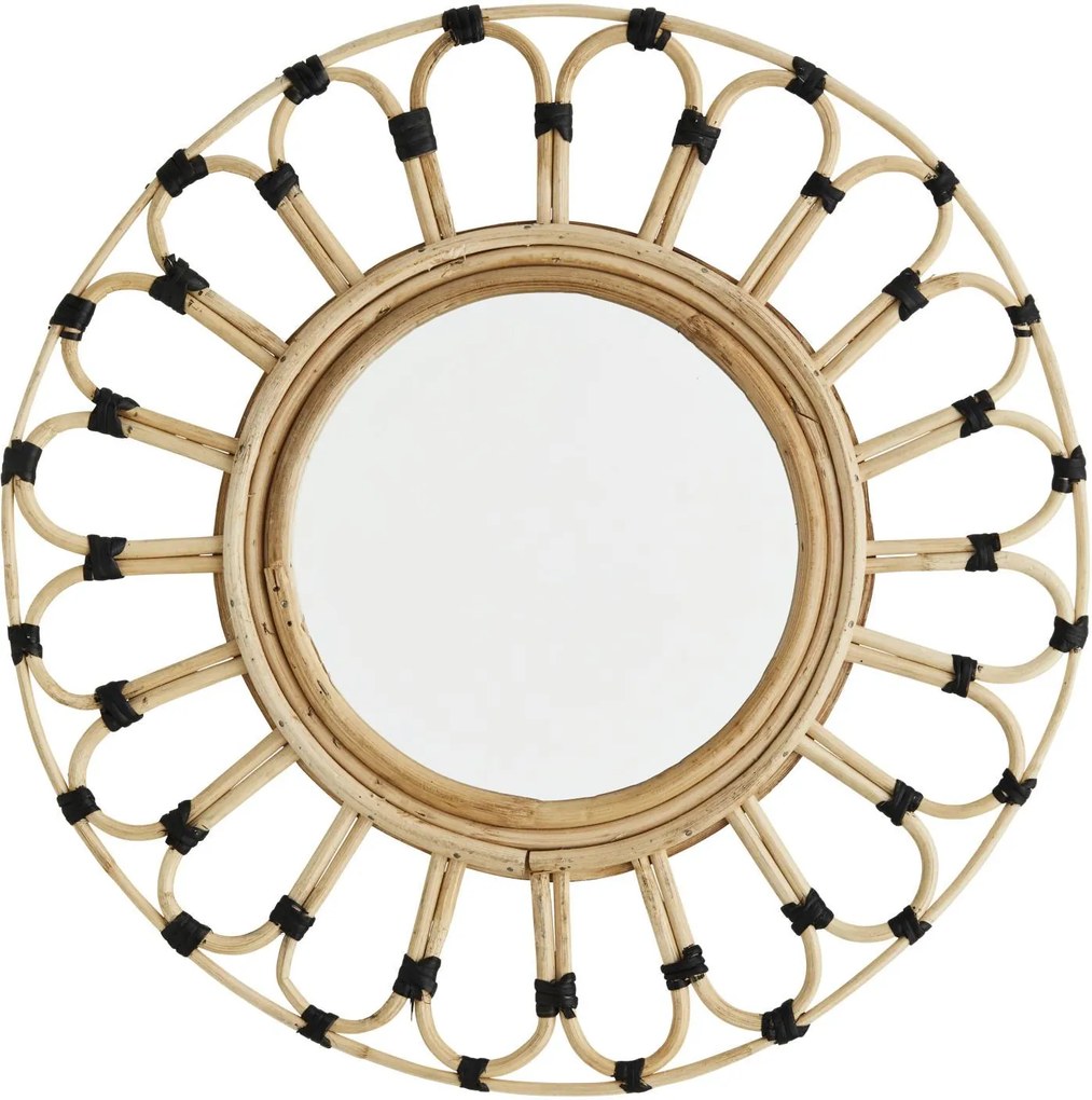 MADAM STOLTZ Kulaté zrcadlo s dekorativním rámem Round Bamboo Frame, přírodní barva, sklo, proutí