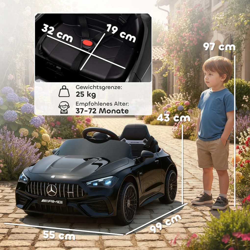 AIYAPLAY Dětské elektrické auto, design Mercedes, 12V motory, dálkové ovládání, LED světla, hudba, pro děti 3-6 let, černá