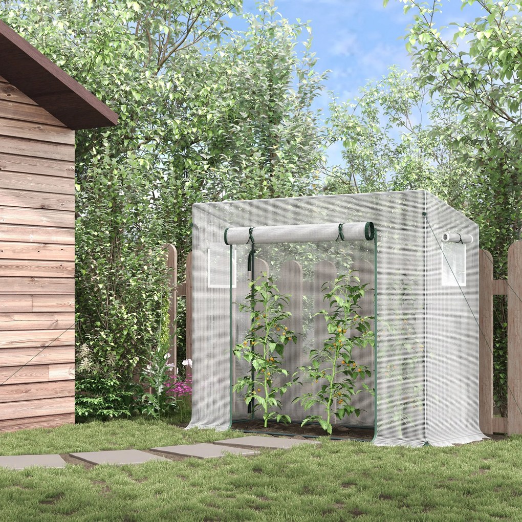 Fóliový skleník Outsunny 200x68x196cm s rolovacími dveřmi a bočním oknem, odolný proti větru, ocel a PE, ideální pro zahradní rostliny