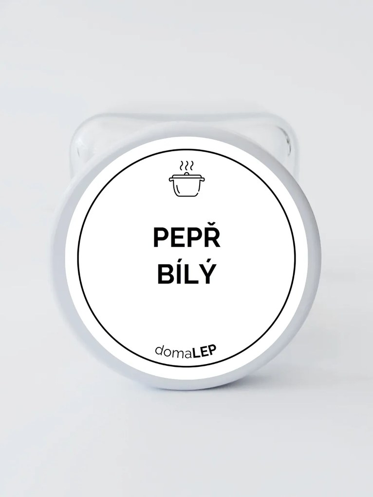 Samolepka na kořenky PEPŘ BÍLÝ bílá 5 cm tučné písmo