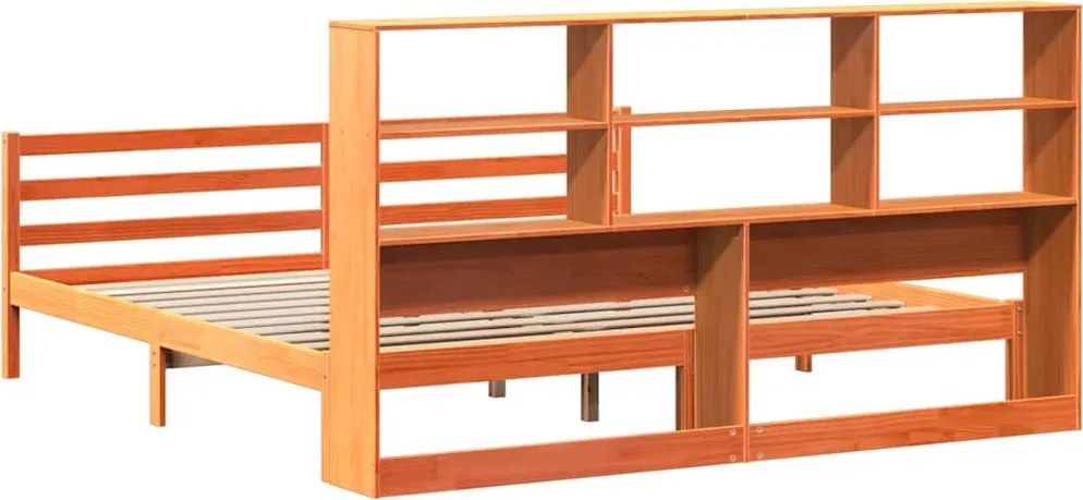 Postel s knihovnou bez matrace hnědá 200 x 200 cm masivní dřevo 3321921