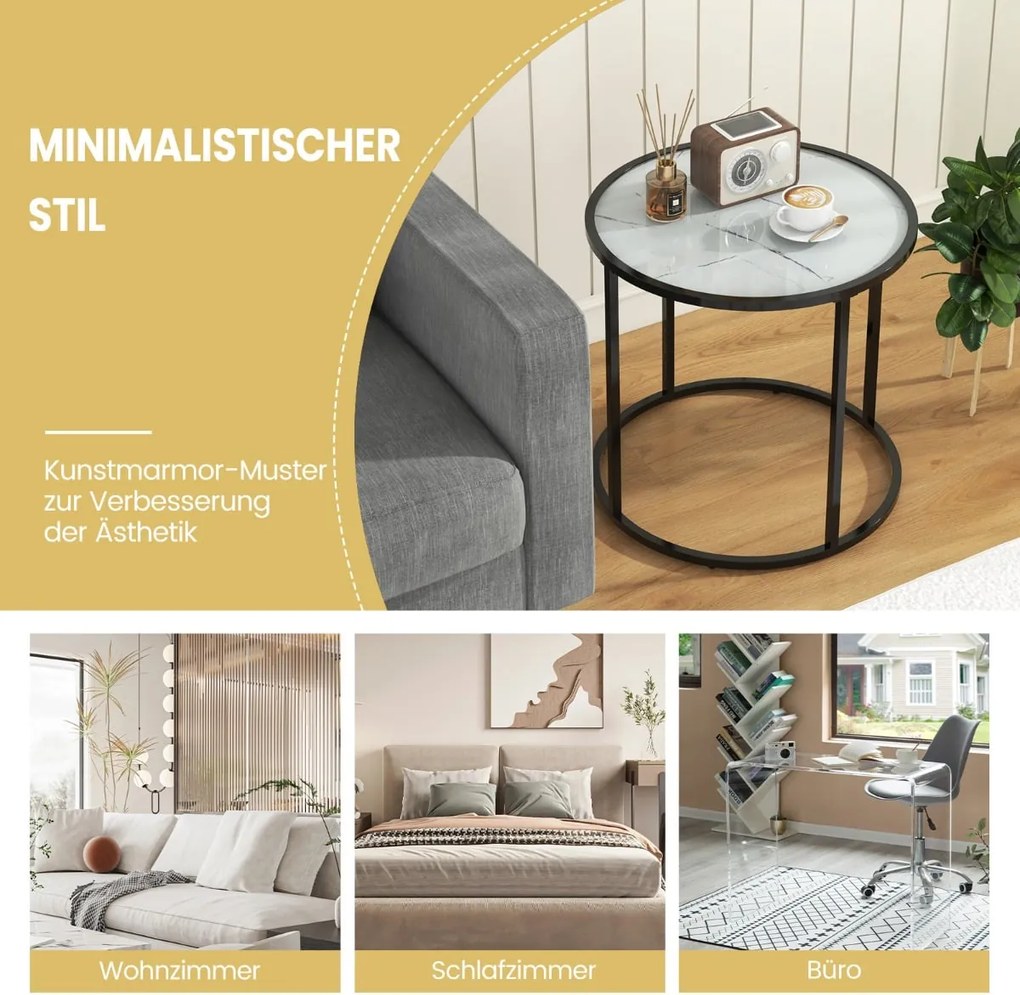 Costway Kulatý odkládací stolek s deskou z imitace mramorového skla
