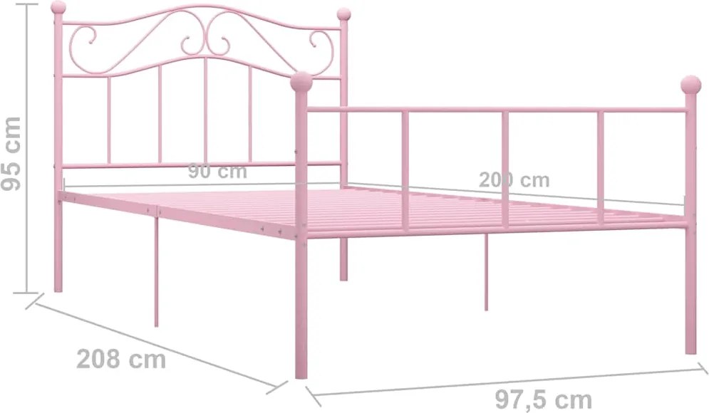 Rám postele růžový kov 90 x 200 cm 284537