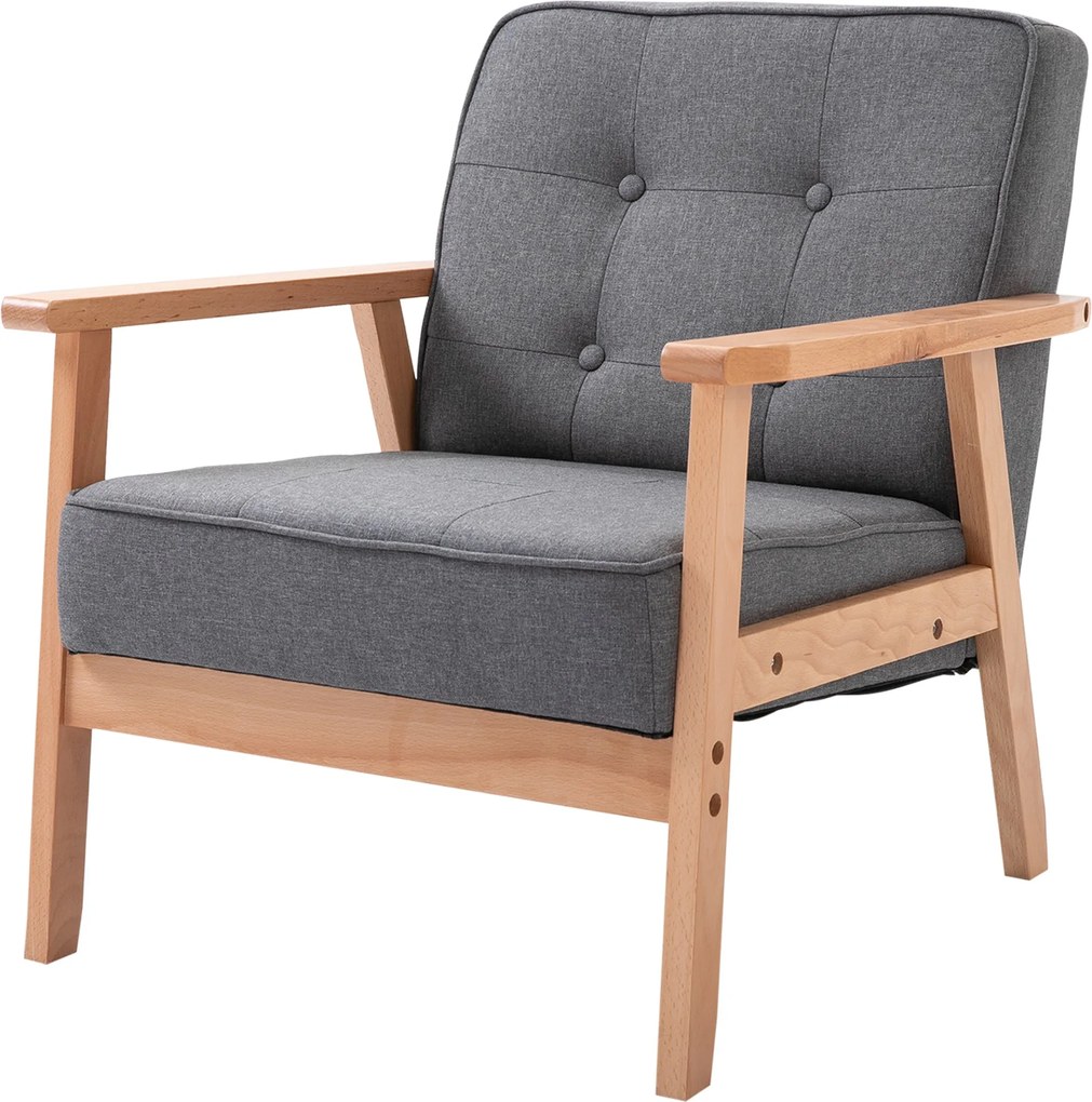 HOMCOM Samostatné Křeslo Lounge s Čalouněním a Dřevěným Rámem, Lněné Šedé 64,5 x 70 x 74 cm | Aosom