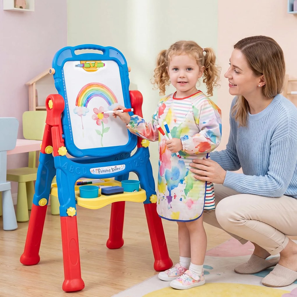 Costway 4-in-1 Dětská tabule Výškově nastavitelná Oboustranný dětský stojan