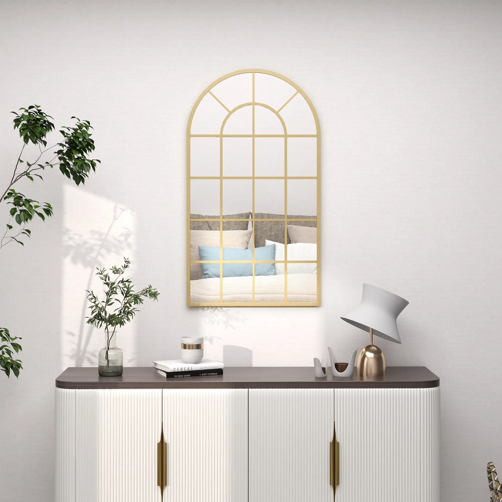 HOMCOM Nástěnné zrcadlo - Zrcadlo do šatny 110 x 65 cm Dekorativní zrcadlo s kovovým rámem Zavěšené zrcadlo do obývacího pokoje pro ložnici Zlaté