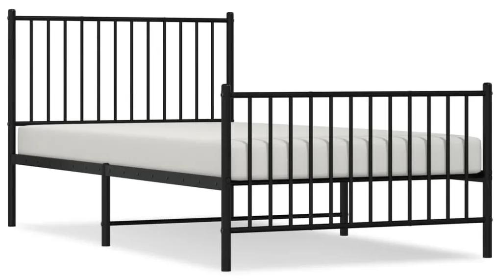 vidaXL Kovový rám postele s hlavovým a nožním čelem černý 100 x 200 cm