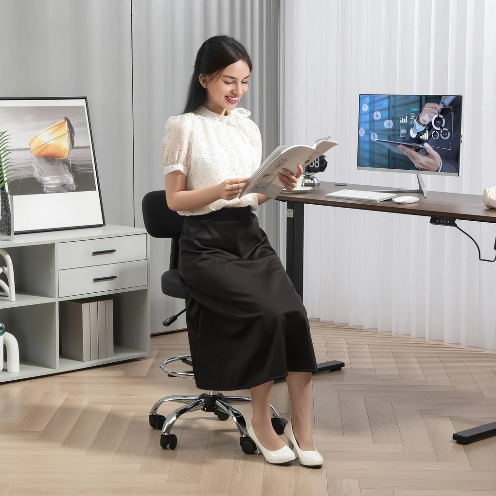 HOMCOM Ergonomická kancelářská židle s nastavitelným nožním kroužkem, bez područek, výškově nastavitelná otočná židle v černé PU kůži