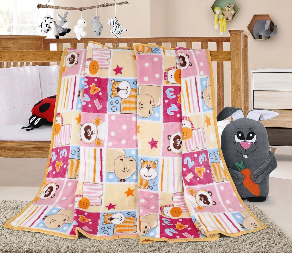 Bellatex dětská deka ELLA KORALL MICRO RŮŽOVÝ PATCHWORK, růžová, 100x155cm