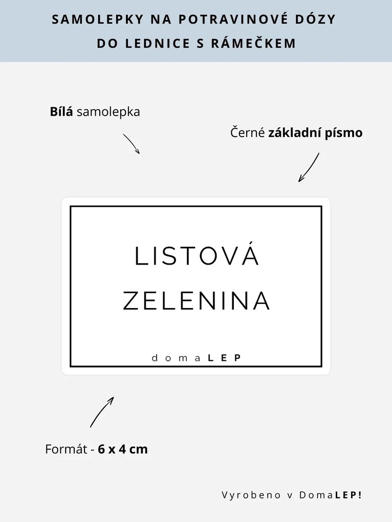 LISTOVÁ ZELENINA - Samolepka s rámečkem na dózy do lednice, 6 x 4 cm