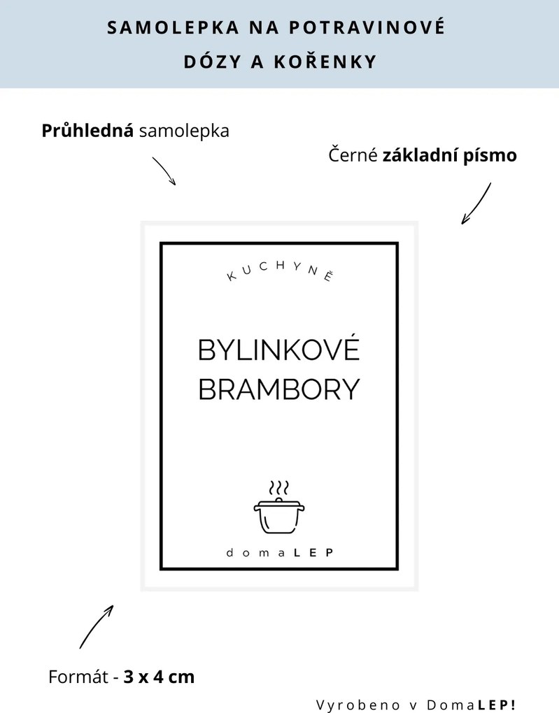 Samolepka na kořenky BYLINKOVÉ BRAMBORY průhledná 3 × 4 cm základní písmo