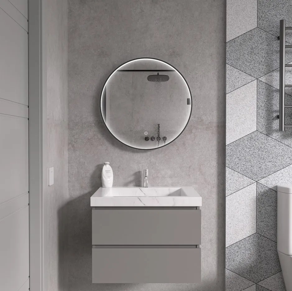 Erga Charlotte, kulaté LED zrcadlo 60cm, černý kovový rám, 1380 lm, 6500K, přední boční osvětlení, ERG-V01-204-6060-BK