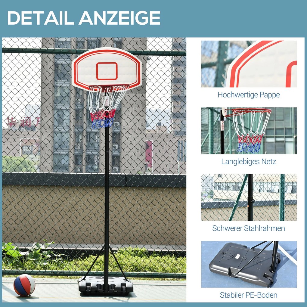 HOMCOM Venkovní basketbalový koš, nastavitelná výška 175-215 cm s kolečky, vnitřní basketbalový koš s podstavcem 71 x 45 cm, dárek pro teenagery