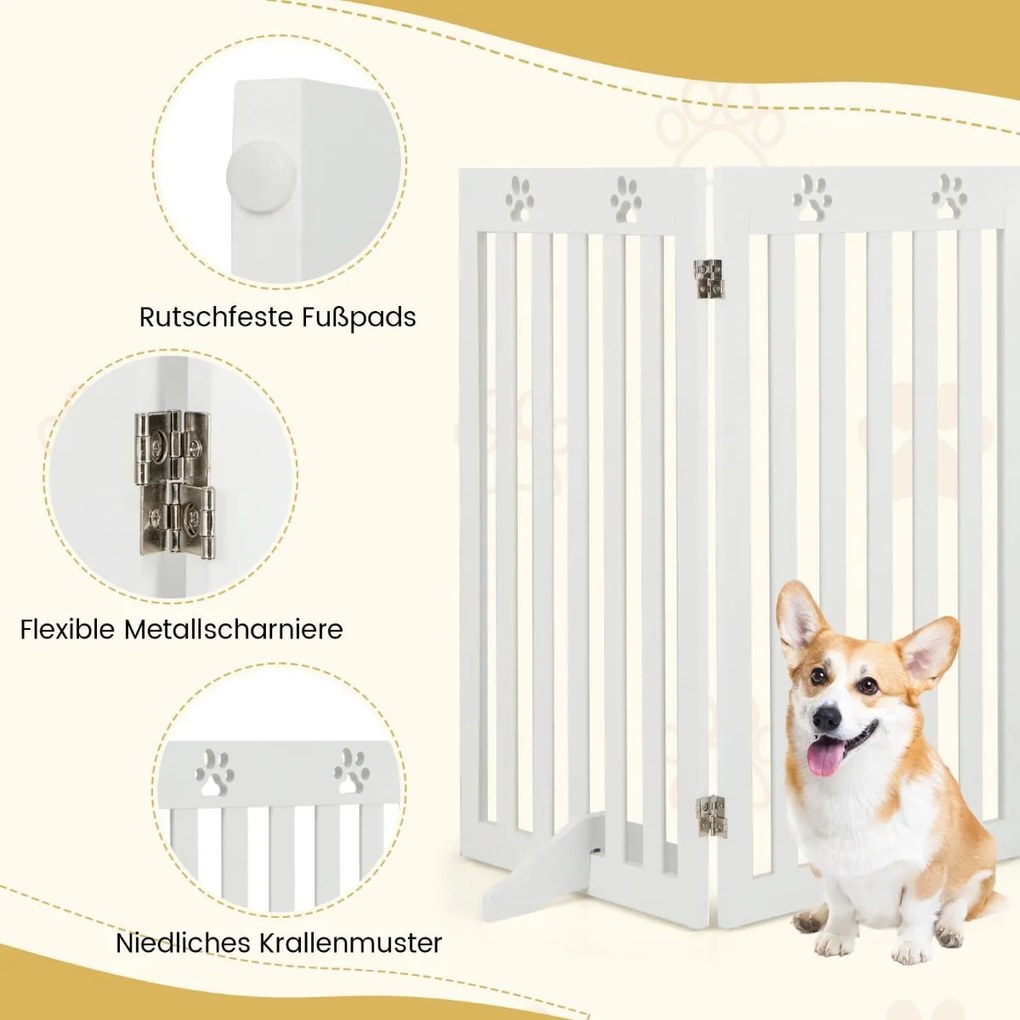 Costway Skládací dřevěná zábrana pro psy vysoká 89 cm, bílá