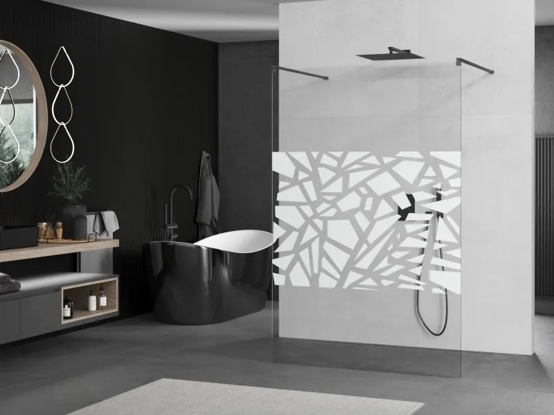 Mexen Kioto, sprchová zástěna Walk-In 100 x 200 cm, 8mm čiré sklo bílý vzor, grafitový profil, 800-100-002-95-85