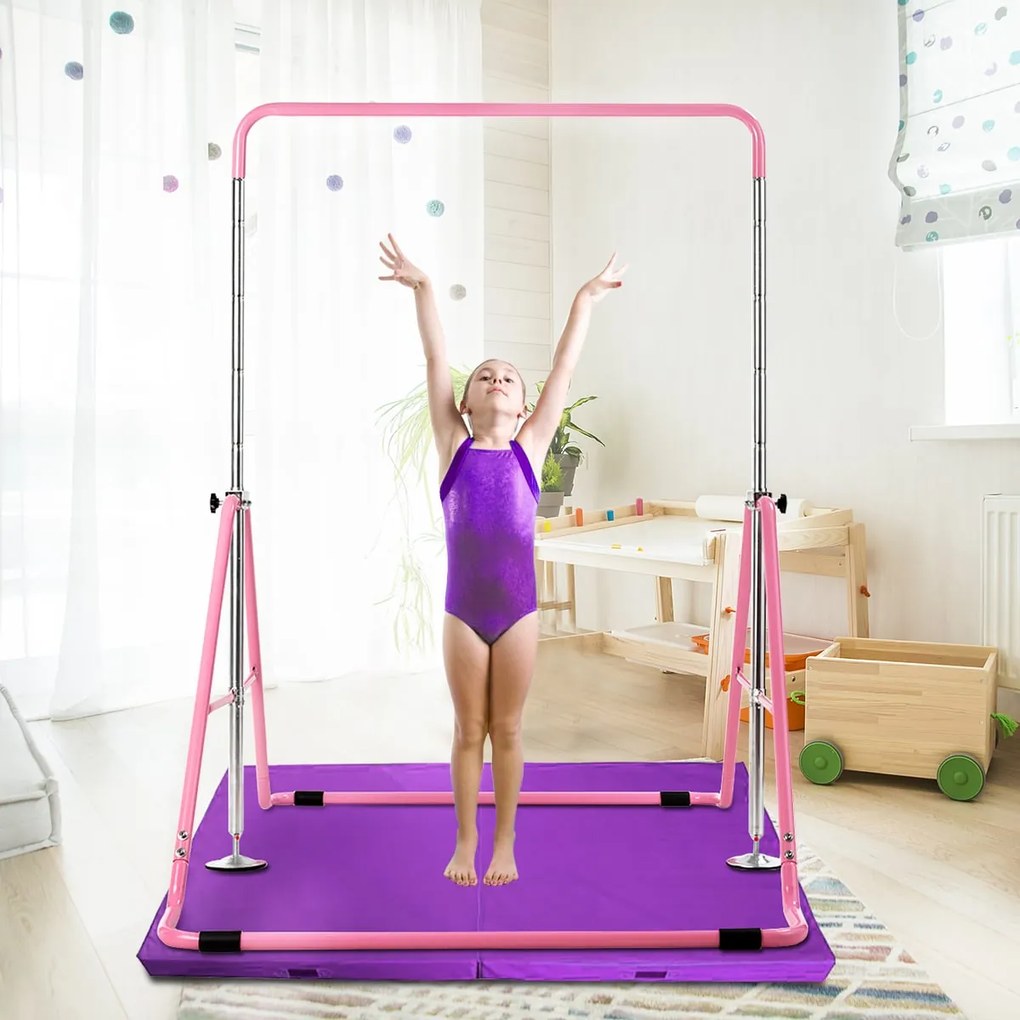 Costway Dětská gymnastická tyč, výškově nastavitelná hrazda, 90-130 cm, skládací