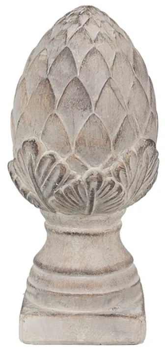 Šedá dekorace šiška na podstavci s ornamenty ve tvaru lístků Pine S – 12x26 cm
