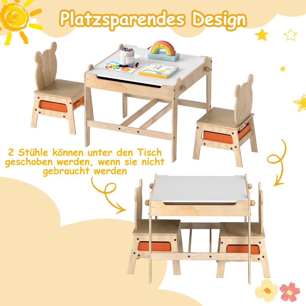 Costway Dětský stůl s 2 židličkami ve tvaru pandy 4-in-1 na aktivity s bílou