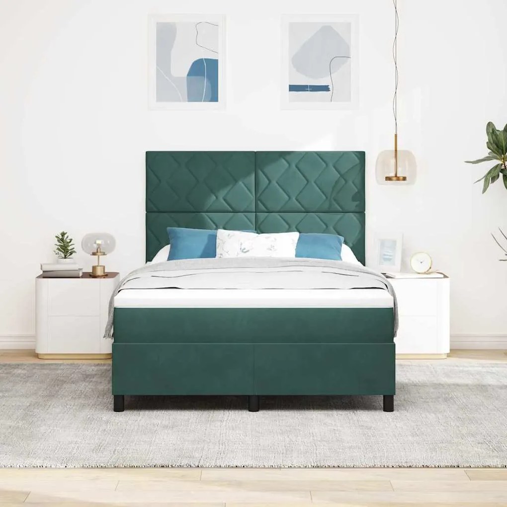 Postel s boxspringem s čelo Tmavě zelená 140 x 200 cm samet 3339905