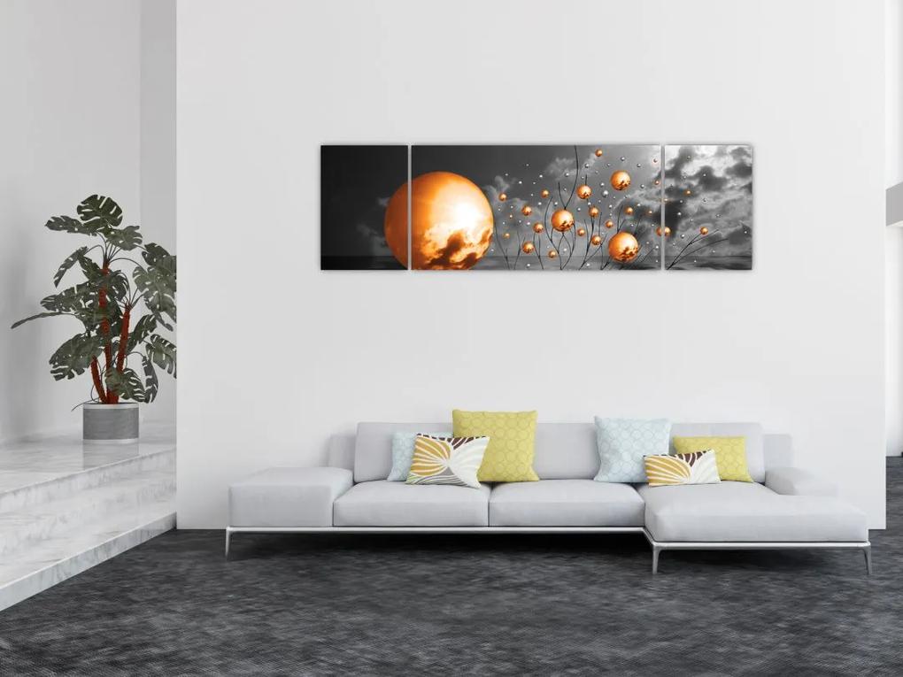 Obraz oražových abstraktních koulí (170x50 cm)