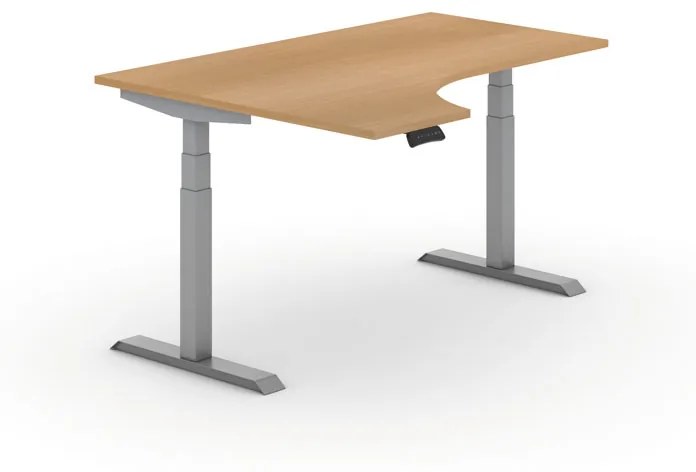 B2B Partner Výškově nastavitelný stůl PRIMO ADAPT, elektrický, 1600x1200X625-1275 mm, ergonomický levý, buk, šedá podnož