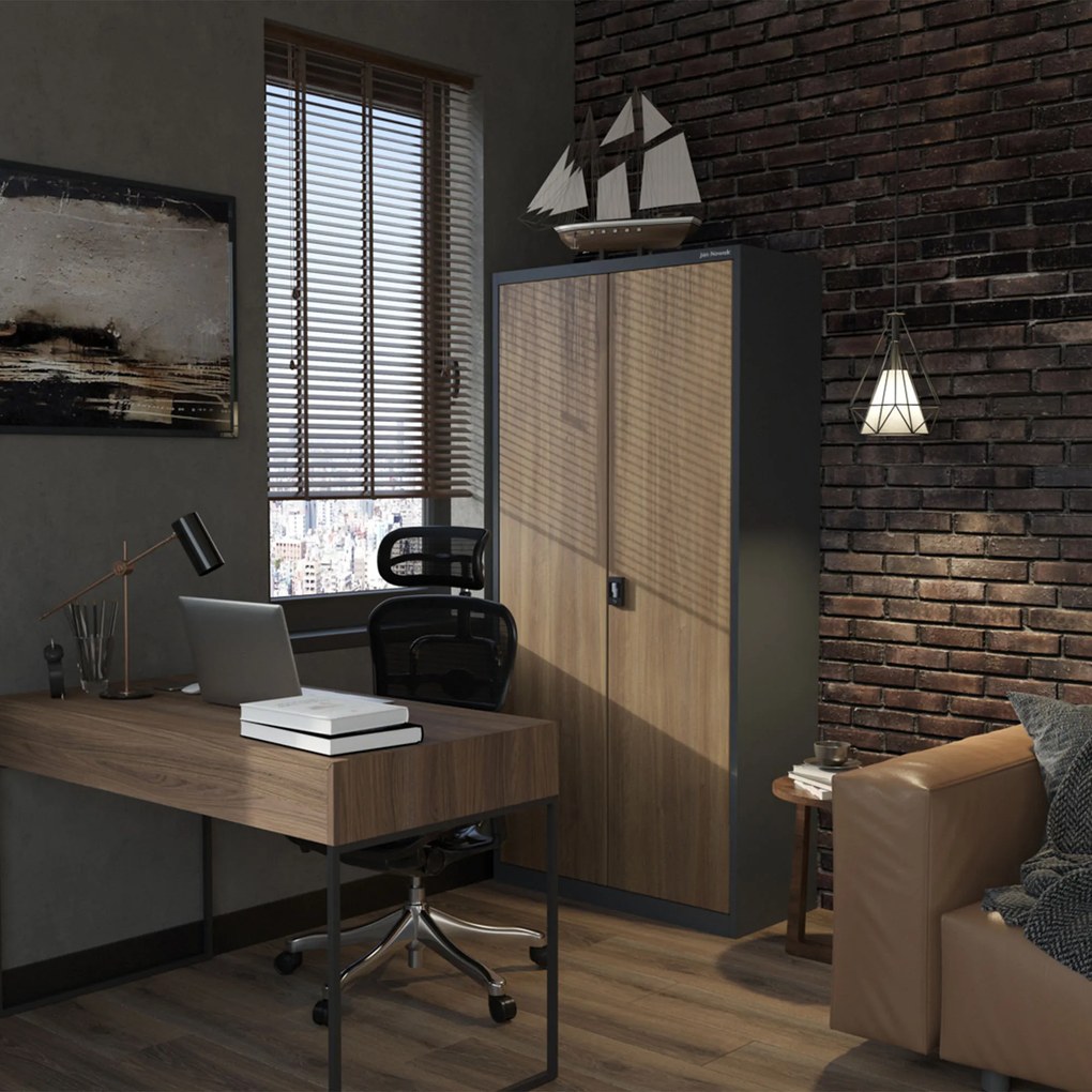 Kancelářská skříň na dokumenty se 4 policemi, antracit/ořech, 900x1850x400 mm: JAN Eco Design