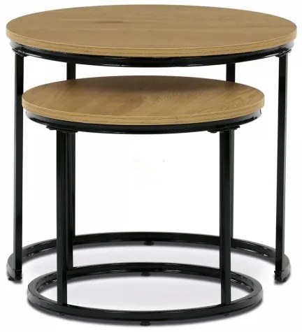 Odkládací konferenční stolky set 2 ks divoký dub kovová podnož černá CT-G1145 OAK