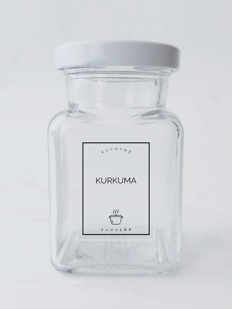 Samolepka na kořenky KURKUMA průhledná 3 × 4 cm základní písmo