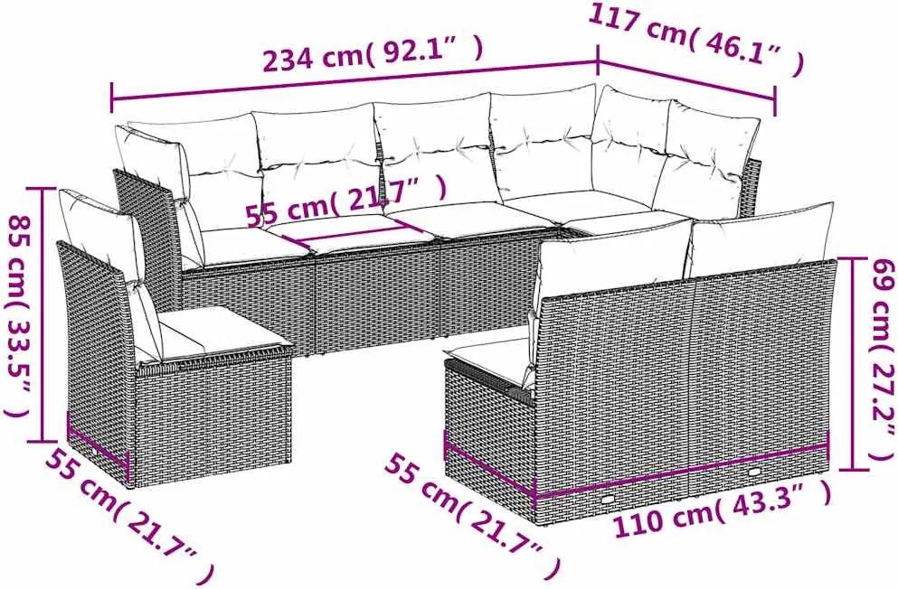 8dílná zahradní sedací souprava s poduškami černá polyratan 3217756