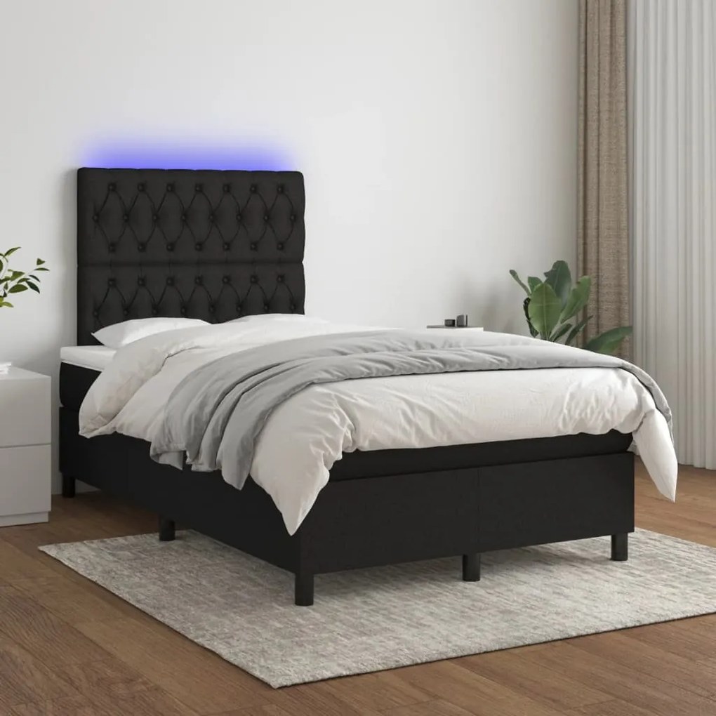 Box spring postel s matrací a LED černá 120 x 200 cm textil,  3135103
