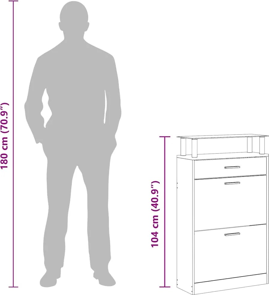 vidaXL Marketos Botník se zásuvkou a horní skleněnou poličkou dřevo bílý