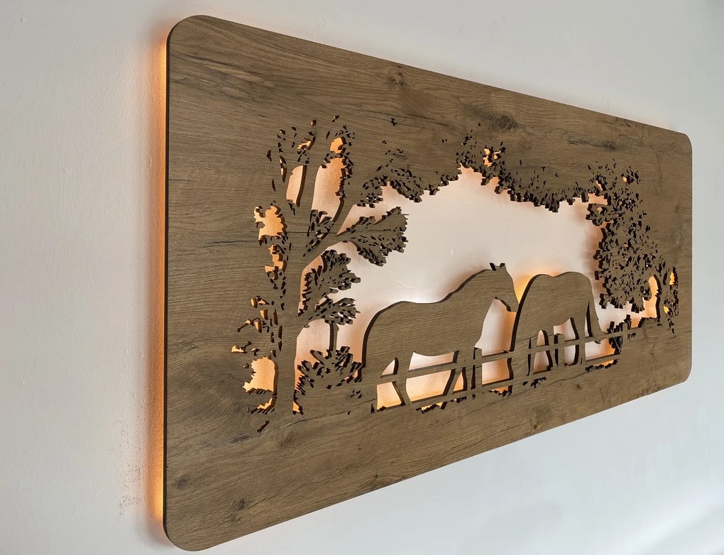 Li-Go "Koně" světelný obraz 230V 120x60cm provedení povrchu: dub světlý