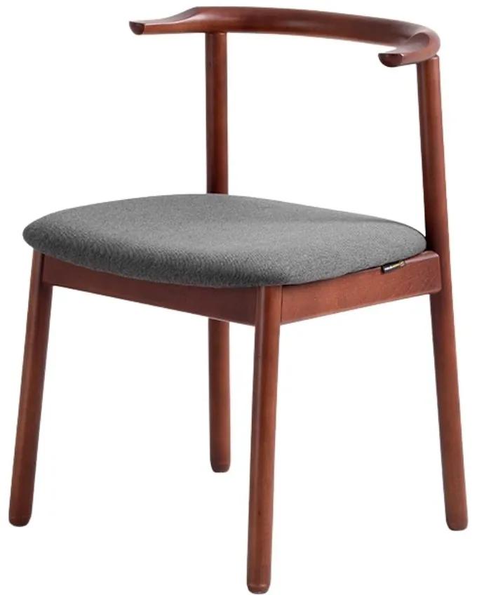 Nordic Design Hnědá dřevěná jídelní židle Kube s šedým látkovým sedákem