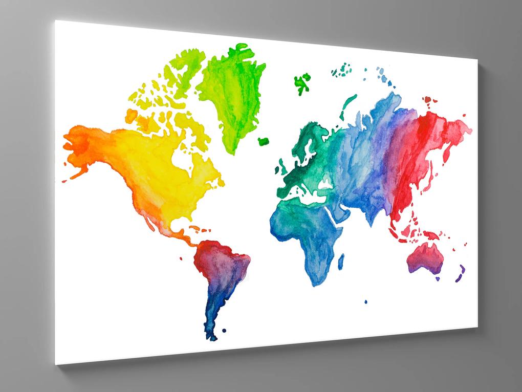 Liox Obraz mapa světa vodovkami Rozměr: 150 x 100 cm