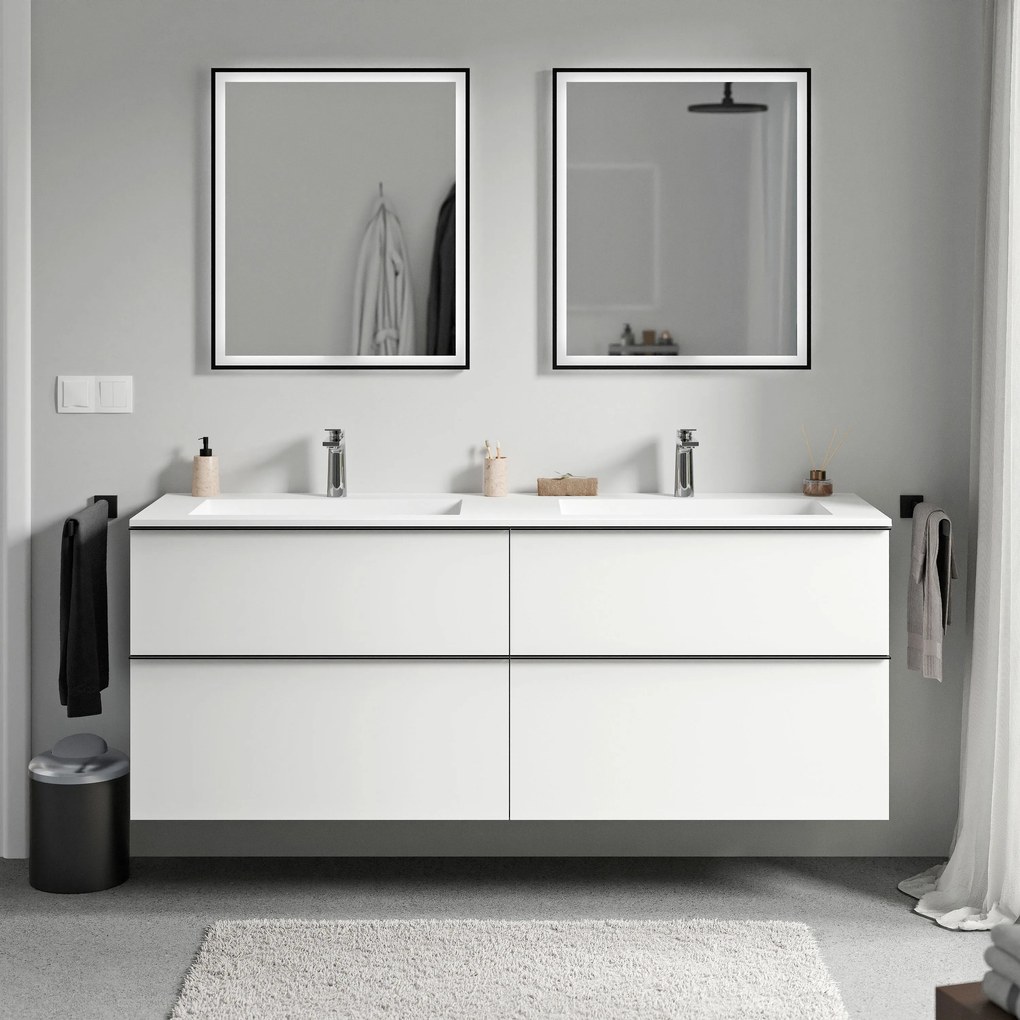 Koupelnová skříňka LAVOA 160 cm s umyvadlem z minerálního odlitku BRUXELLES - možnost volby barvy