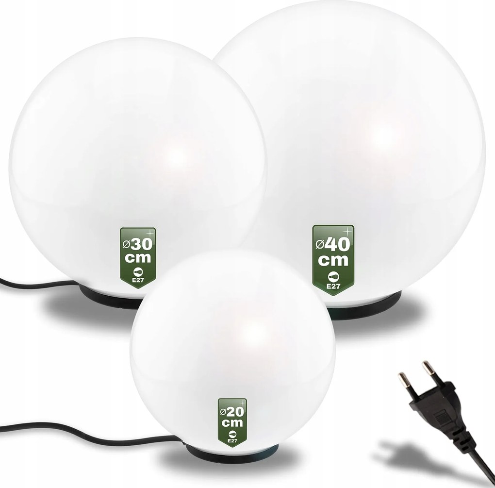 3x Zahradní lampa Kula 230V Bílá Nadzemní Led E27 Venkovní Kabel