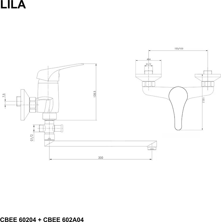 Mereo Mereo, Nástěnná baterie do byt. jádra, Lila, s plochým ramínkem 300 mm, bez příslušenství, CBEE60204