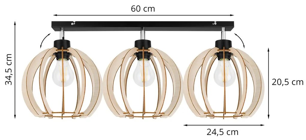 Stropní svítidlo TIMBER 9, 3x dřevěné stínítko