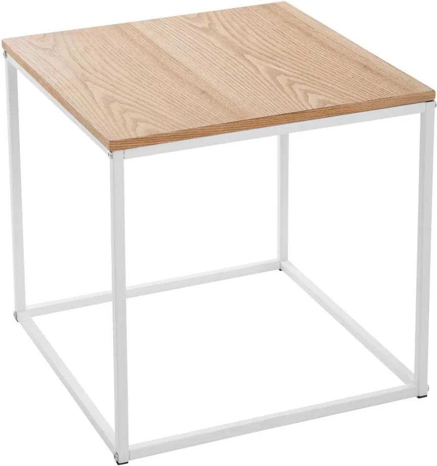 Stolek kávový, stůl, balkonový stolek, příležitostný stolek, kovový stůl, dřevěný stůl SQUARE NORDIC, bílá barva
