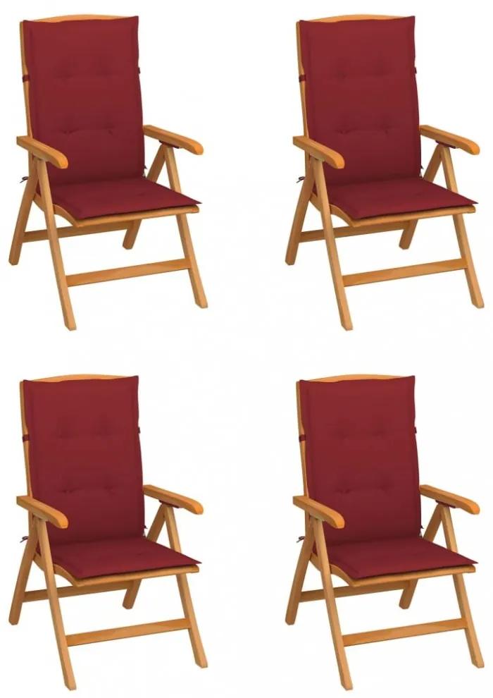 Zahradní židle 4 ks teak / látka Dekorhome Bílá / červená