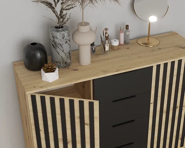 IDZ Komoda WERONA 2D4S 26, 135 cm Dub Artisan/Černá