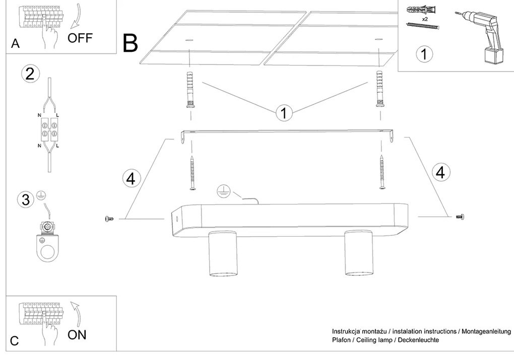 Stropní svítidlo Tavo 2, černé tělo svítidla, beton