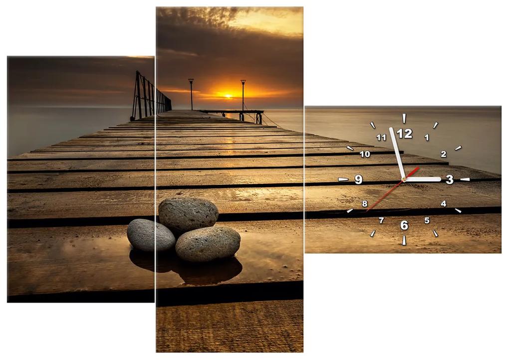 Gario Obraz s hodinami Nádherné ráno při molu - 3 dílný Rozměry: 100 x 70 cm